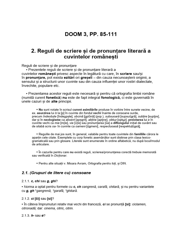 Reguli de Scriere Și Pronunțare Literară, DOOM3 | PDF