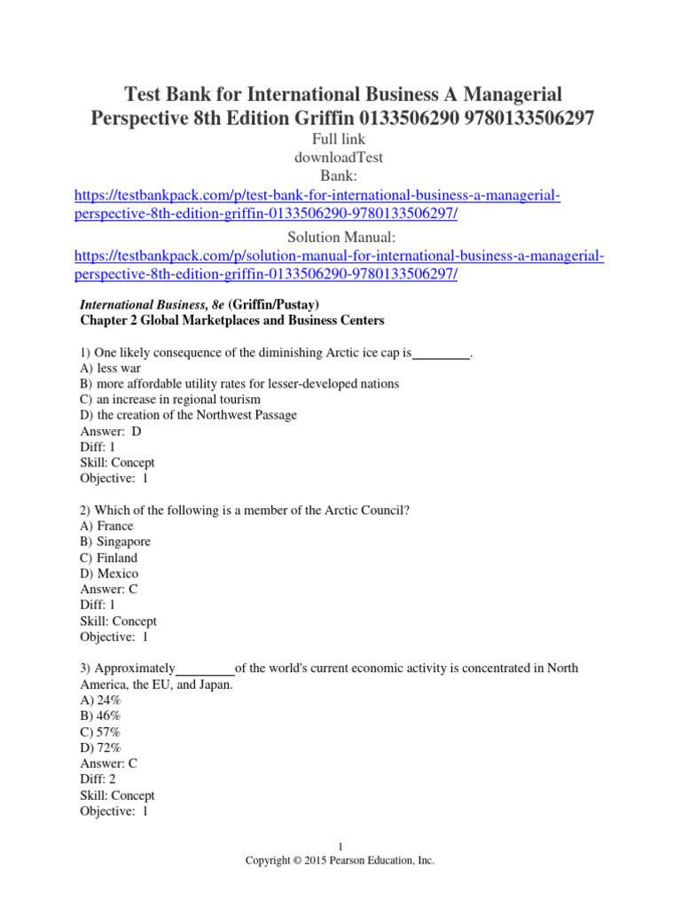 Test Bank For International Business A Managerial Perspective 8th ...