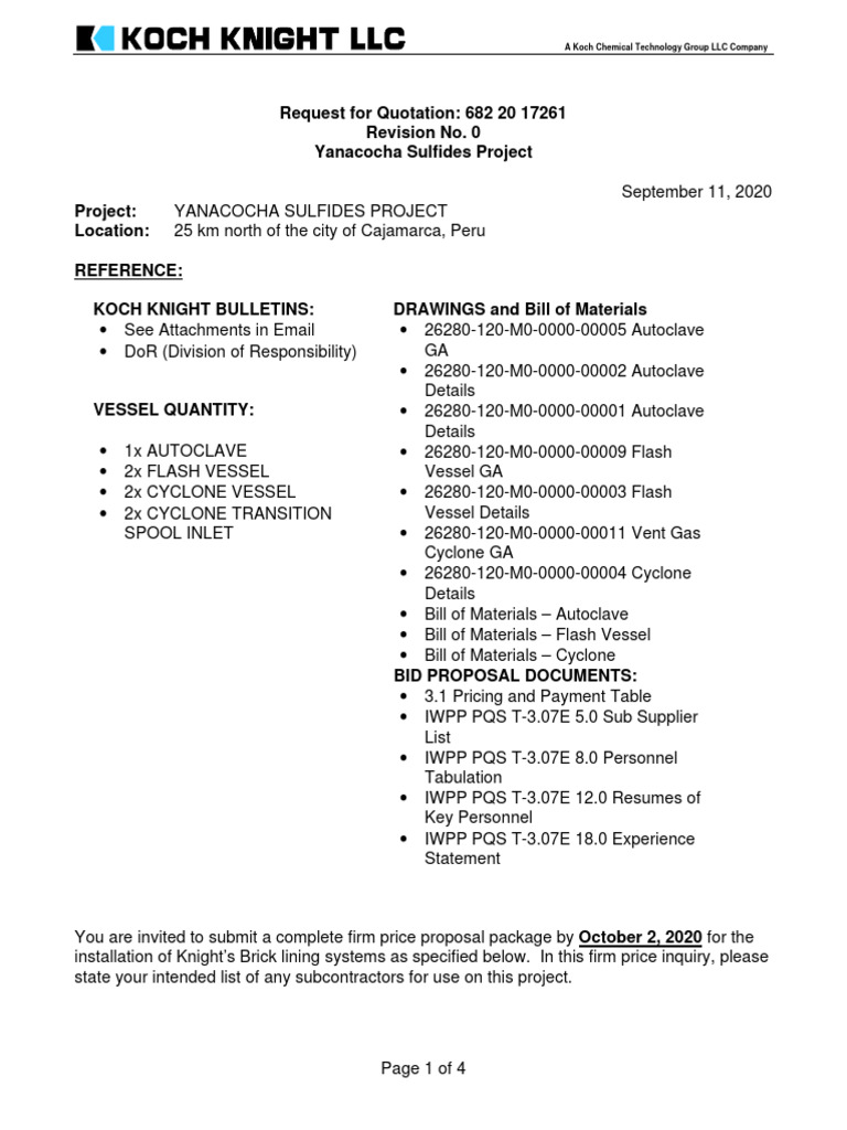 Brick Lining Sub RFQ 682 20 17261 | PDF
