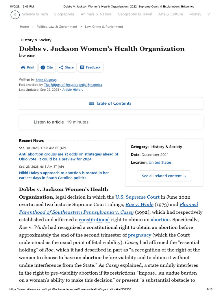 Dobbs V. Jackson Women's Health Organization - 2022, Supreme Court ...