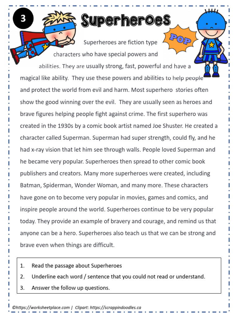 Superheroes Reading-Comprehension-Worksheet | PDF