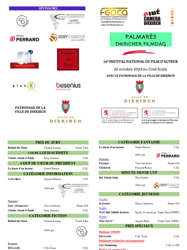 Sponsors: 70 Festival National Du Film D'Auteur | PDF