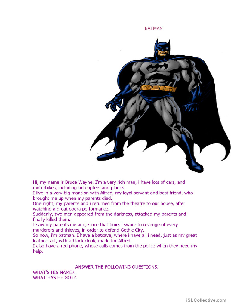 Batman Reading Comprehension. | PDF