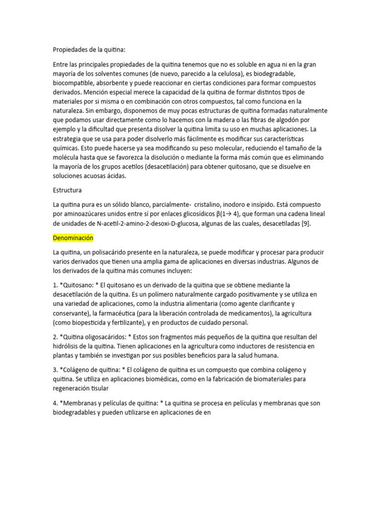 Propiedades y aplicaciones de la quitina | PDF | Cocina, comidas y vino ...
