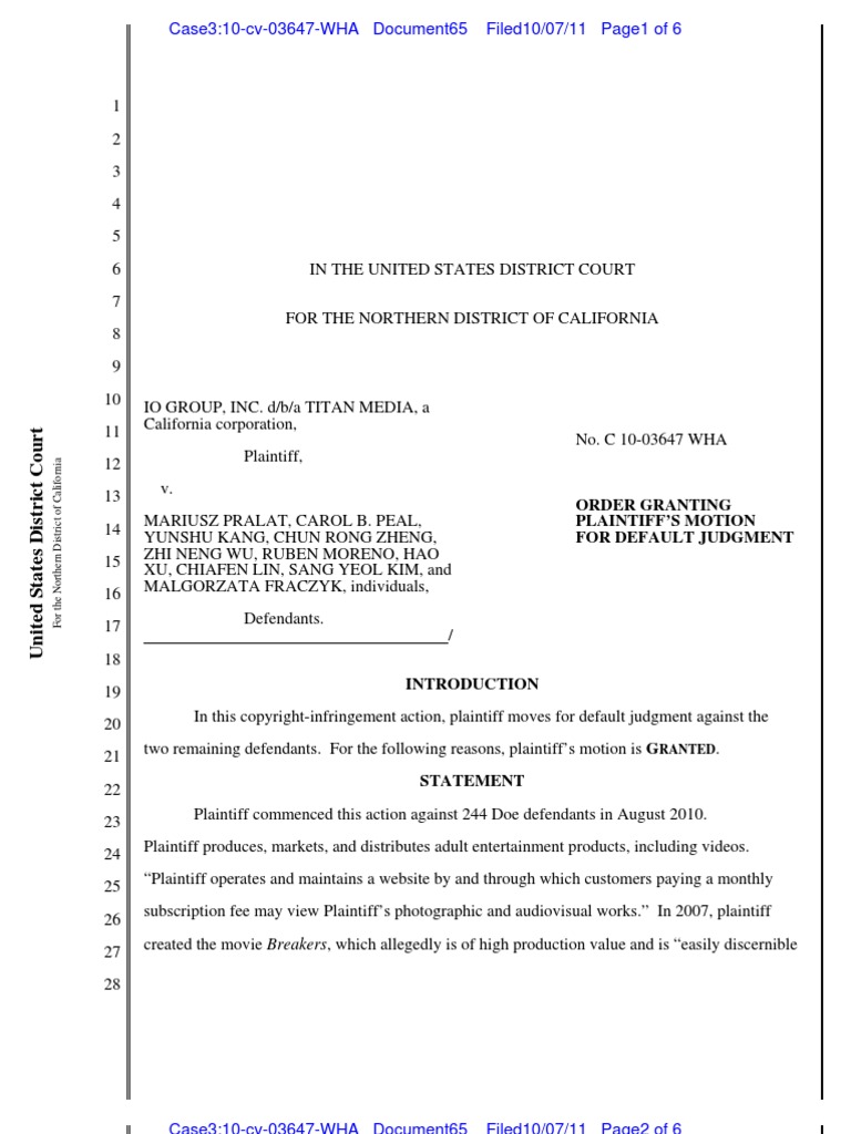 310-Cv-03647-WHA Docket 65 Order Granting Default | Default Judgment ...