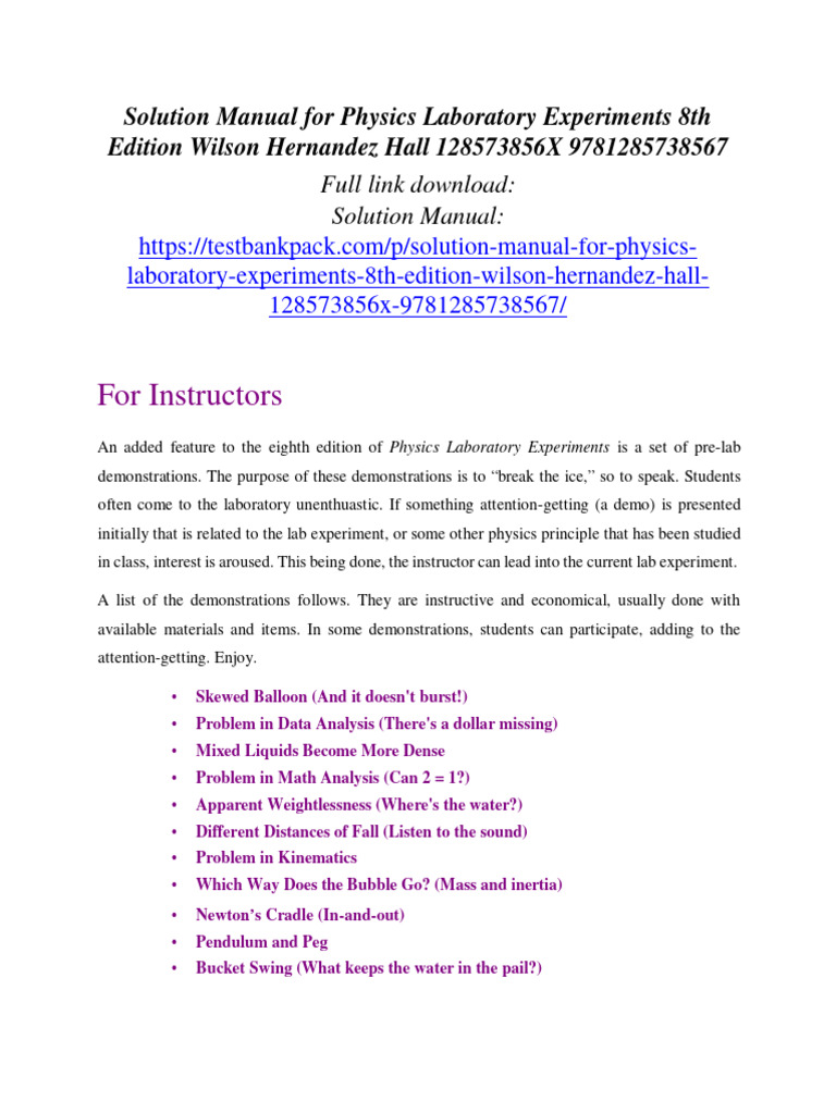 Solution Manual For Physics Laboratory Experiments 8th Edition Wilson Hernandez Hall 128573856X ...