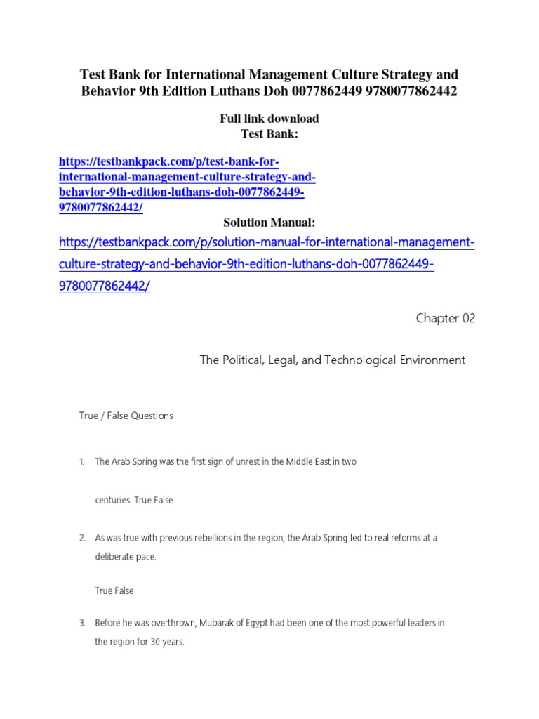 Test Bank For International Management Culture Strategy and Behavior ...