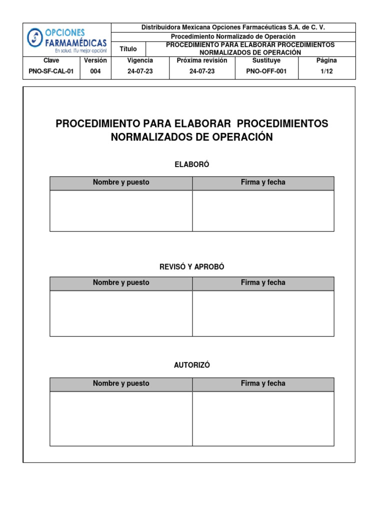 Procedimiento para Elaborar PNO | PDF | Farmacia | Caso de carta