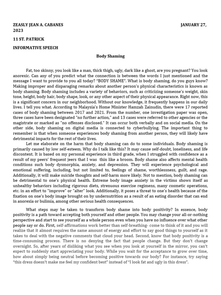 Informative Speech-Body Shaming | PDF | Lifestyle