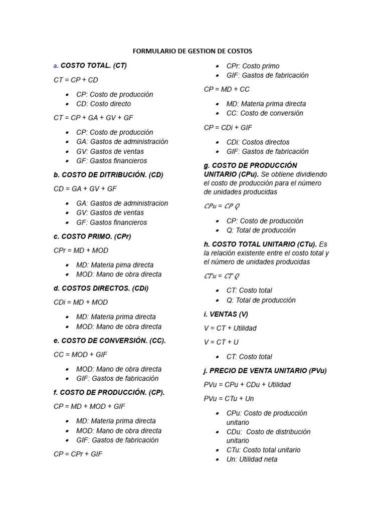Formulario 2 de Gestion de Costos | PDF