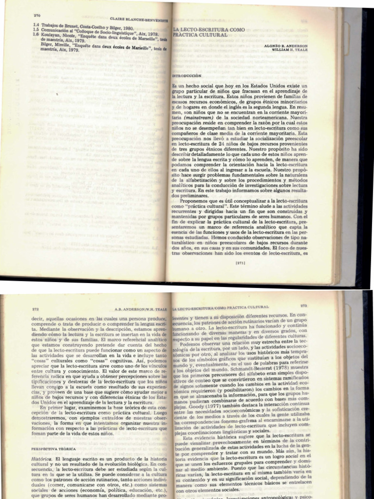 Anderson Teale YR Lectoescritura Como Practica Cultural SPANISH | PDF