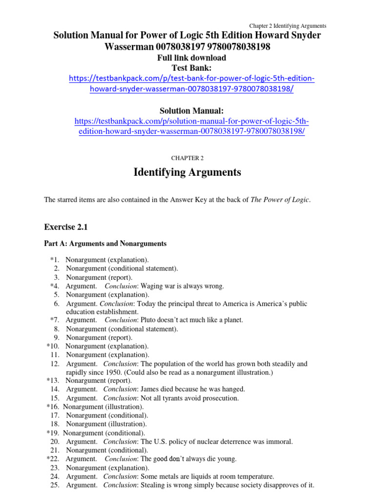 Solution Manual For Power of Logic 5th Edition Howard Snyder Wasserman ...