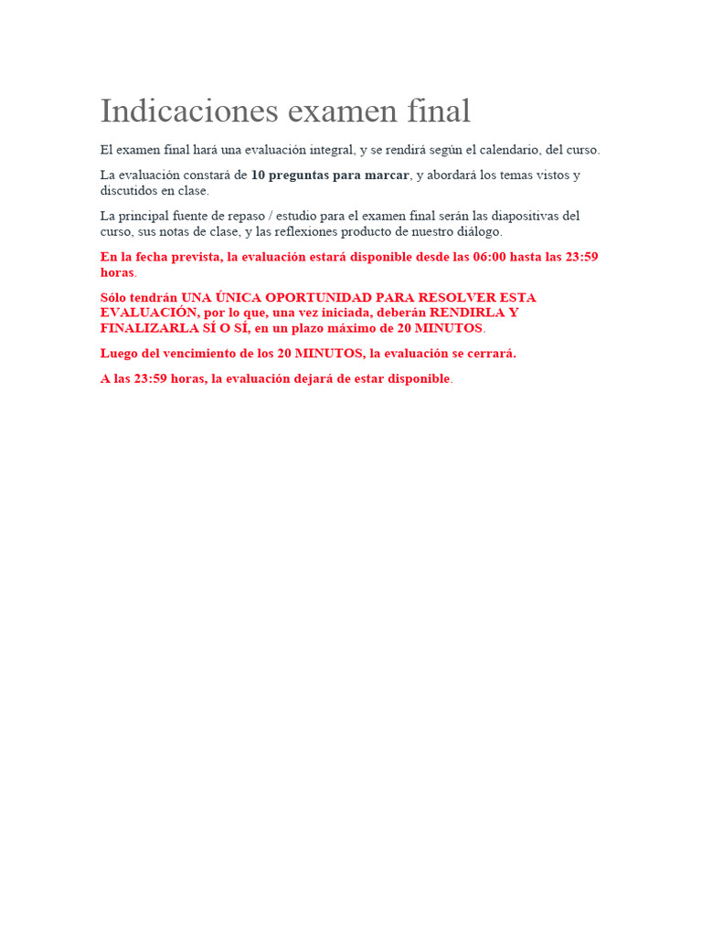 Indicaciones Examen Final | PDF
