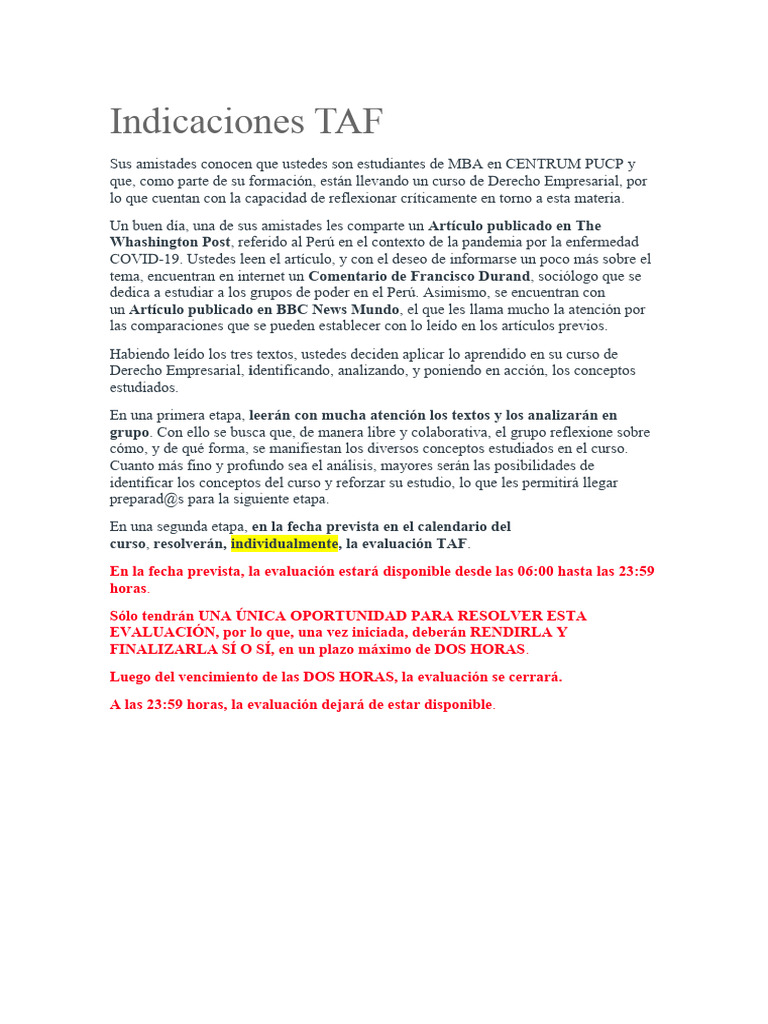 Indicaciones TAF | PDF