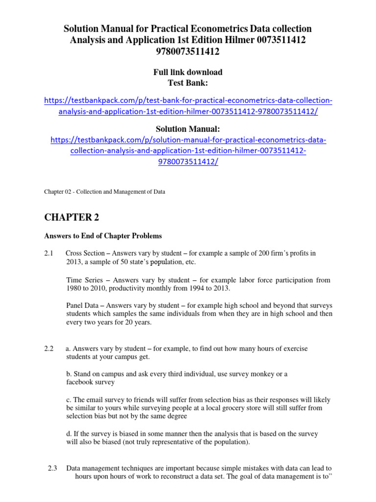 Solution Manual For Practical Econometrics Data Collection Analysis and Application 1st Edition ...