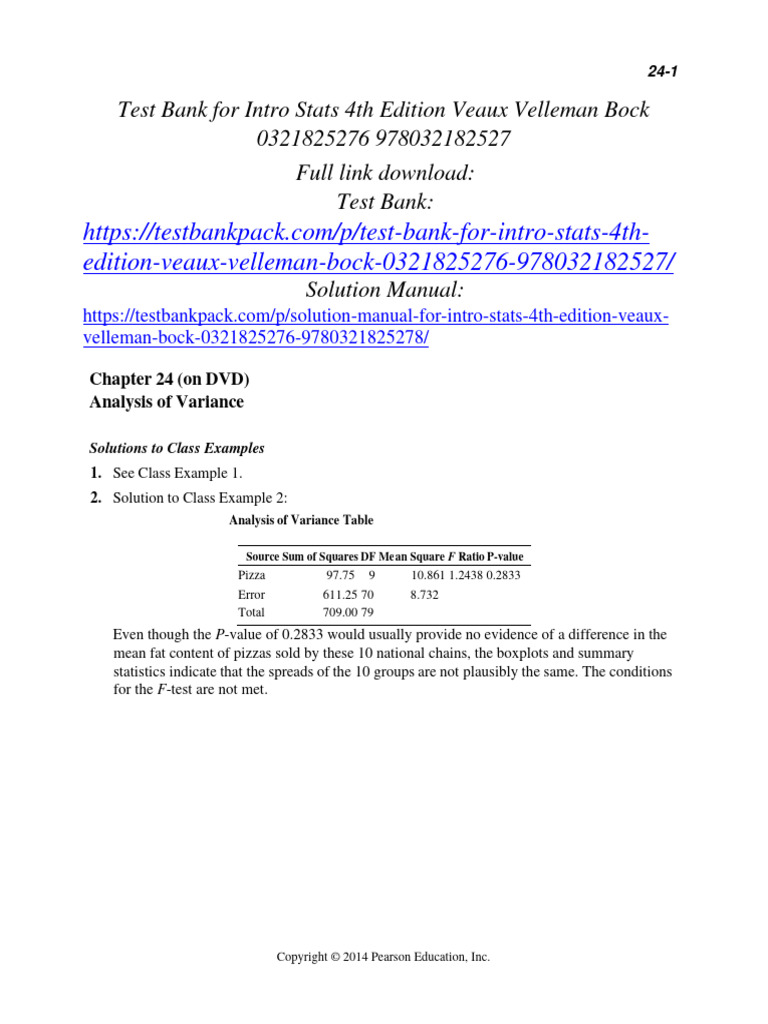 Test Bank For Intro Stats 4th Edition Veaux Velleman Bock 0321825276 ...
