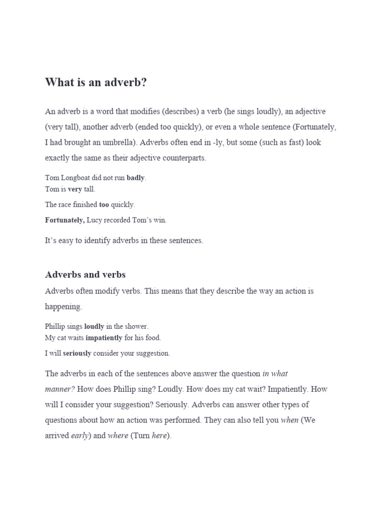 Basic Explanation of An Adverb | PDF