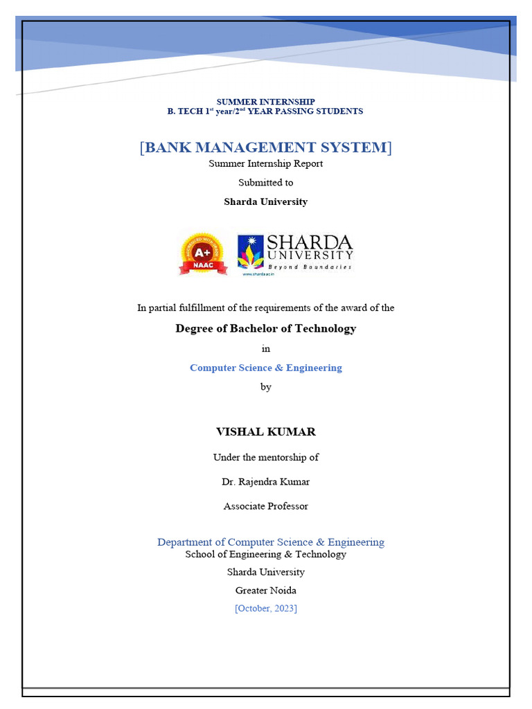 Summer Internship Report Format | PDF