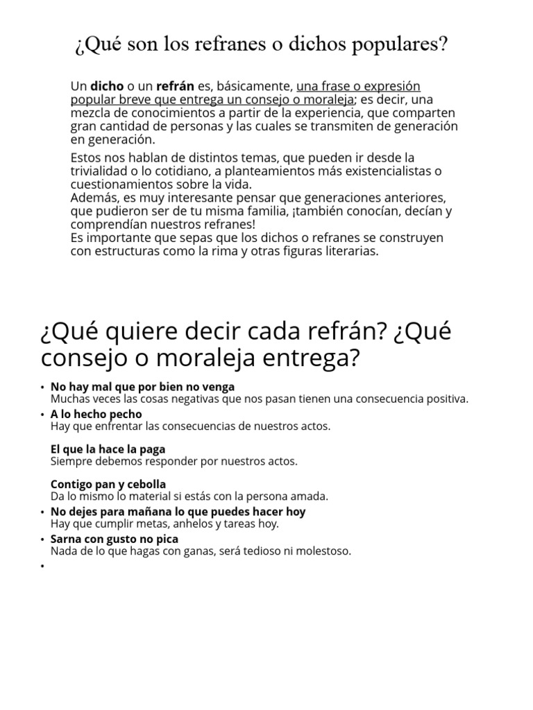 Refranes y dichos populares explicados | PDF