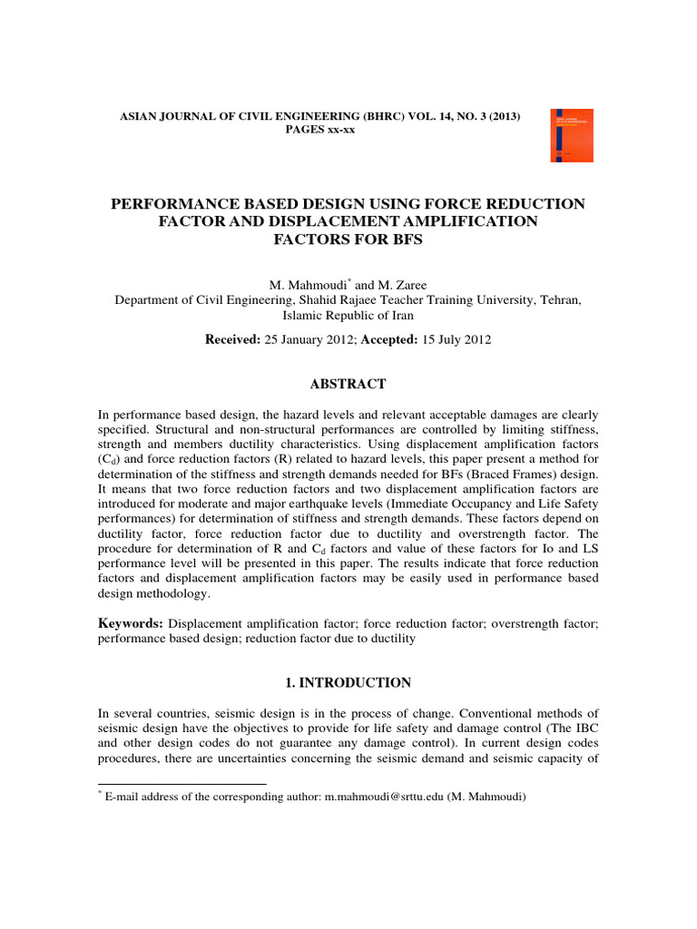 Performance Based Design Using Force Reduction Factor and Displacement ...