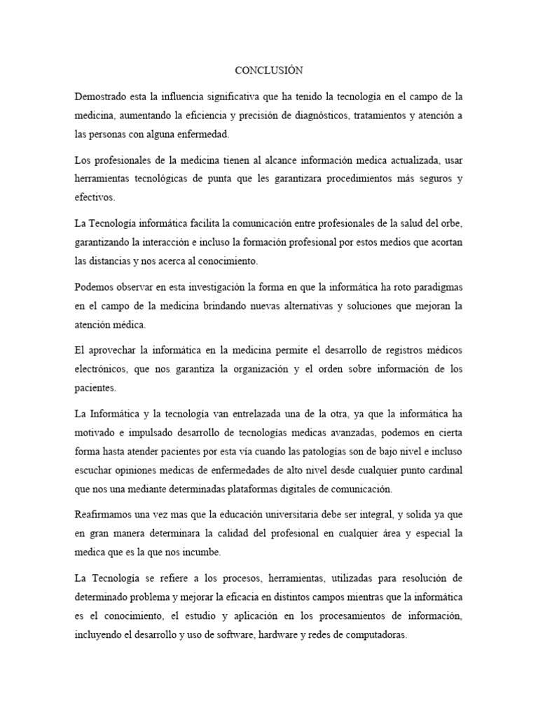 CONCLUSIÓN | PDF | Informática | Medicina