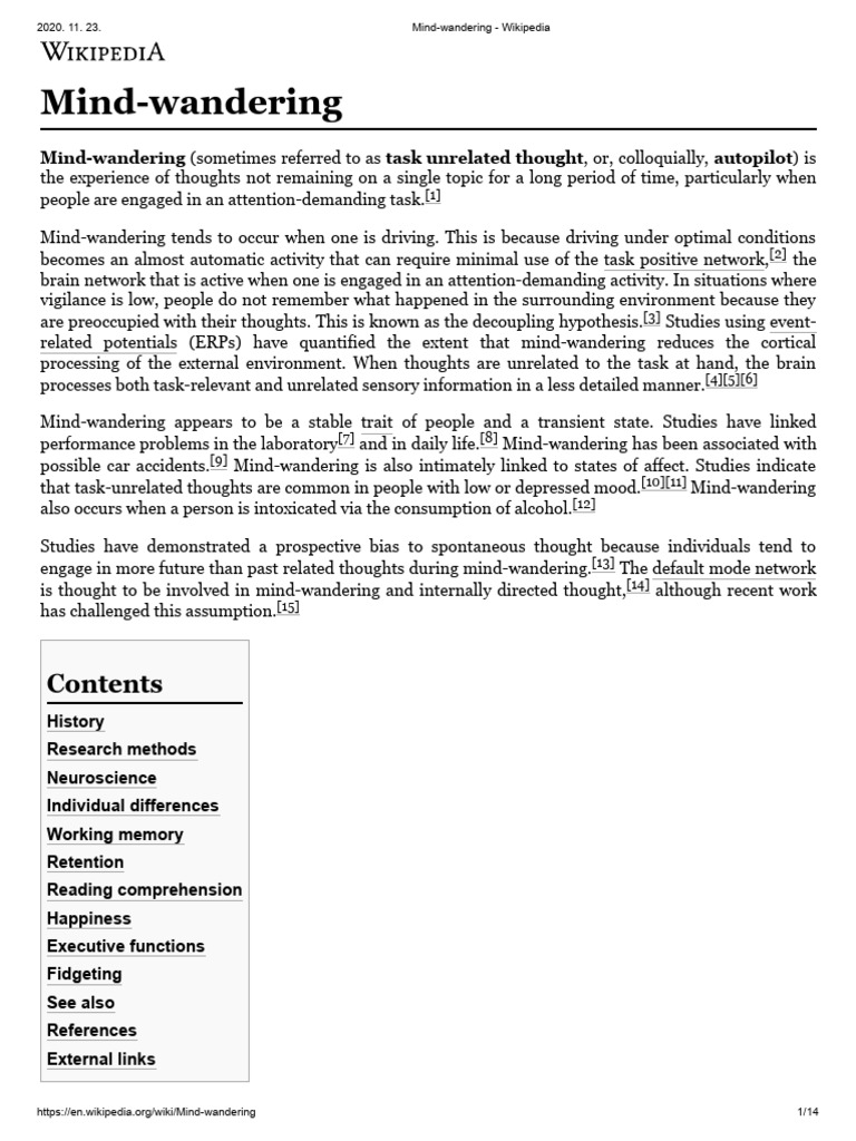 Mind-Wandering - Wikipedia | PDF