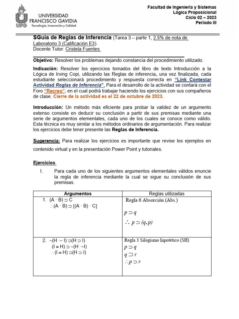 U3-Guía de Reglas de Inferencia | PDF