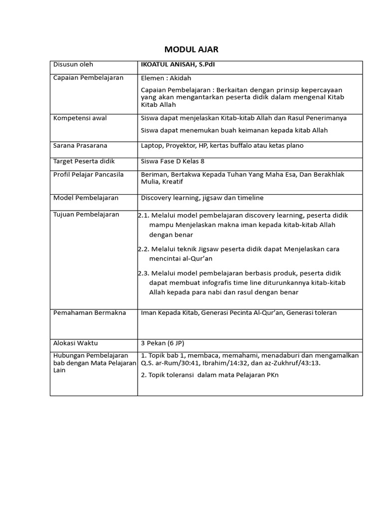 Modul Ajar Iman Kepada Kitab Allah | PDF | Karier & Perkembangan