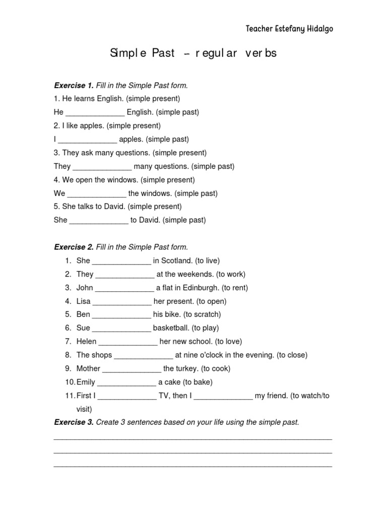 Simple Past - Regular Verbs Practice | PDF