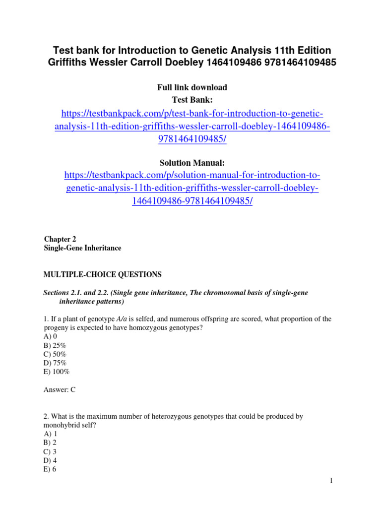 Test Bank For Introduction To Genetic Analysis 11th Edition Griffiths ...