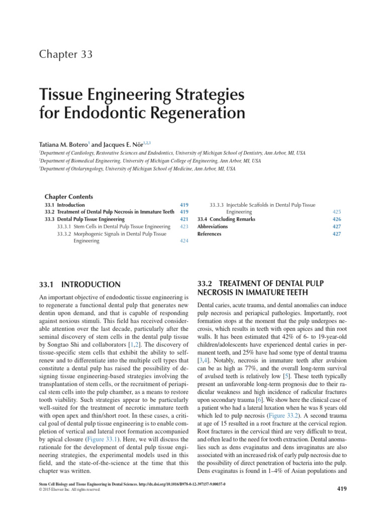 Tissue Engineering Strategies For Endodontic Regeneration | PDF ...