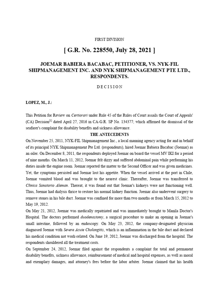 Bacabac Vs NYK Fil Shipmanagement | PDF