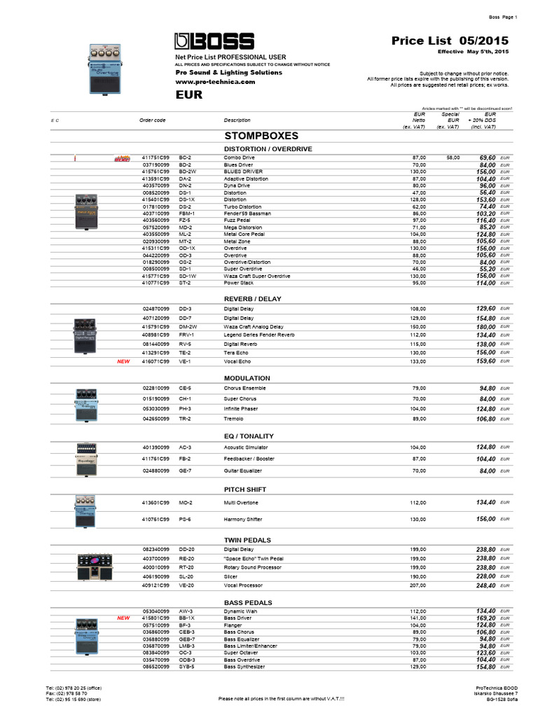 BOSS Price List | PDF