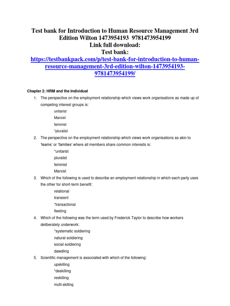 Test Bank For Introduction To Human Resource Management 3rd Edition ...
