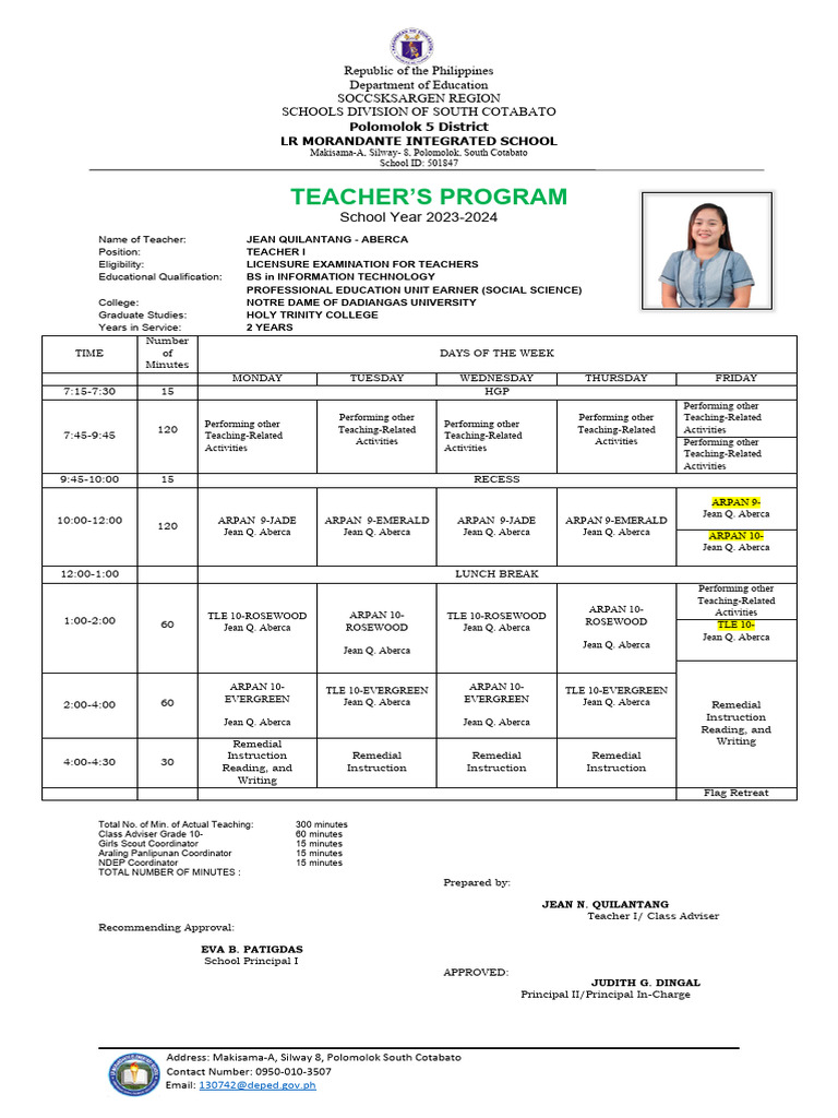 Teachers Program JHS 2023 2024 | PDF