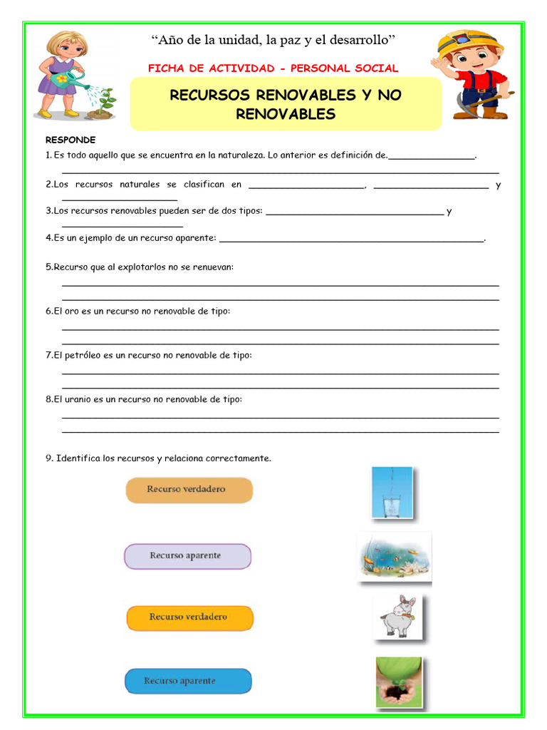 Recursos Naturales: Actividades para Niños | PDF | Energía renovable ...