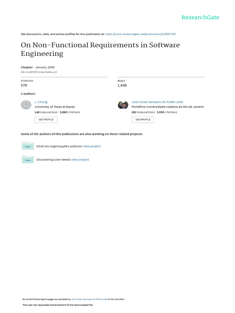 On Non-Functional Requirements in Software Enginee | PDF