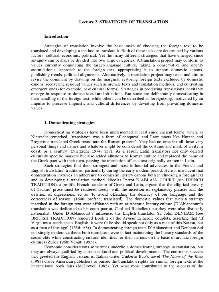 Lecture 2 Strategies of Translation | PDF