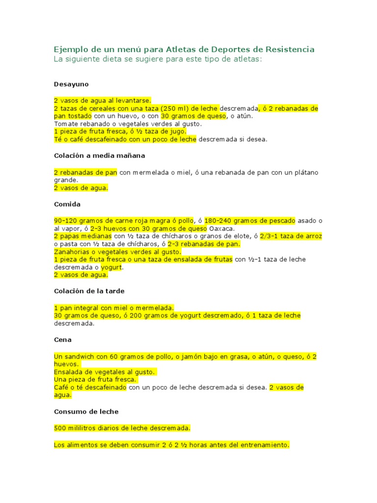 menú para Atletas de Deportes de Resistencia | Dieta | Alimentos