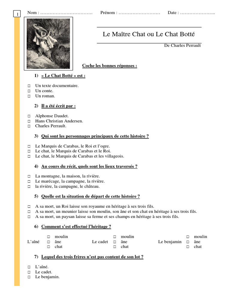 Questionnaire sur "Le Chat Botté" | PDF