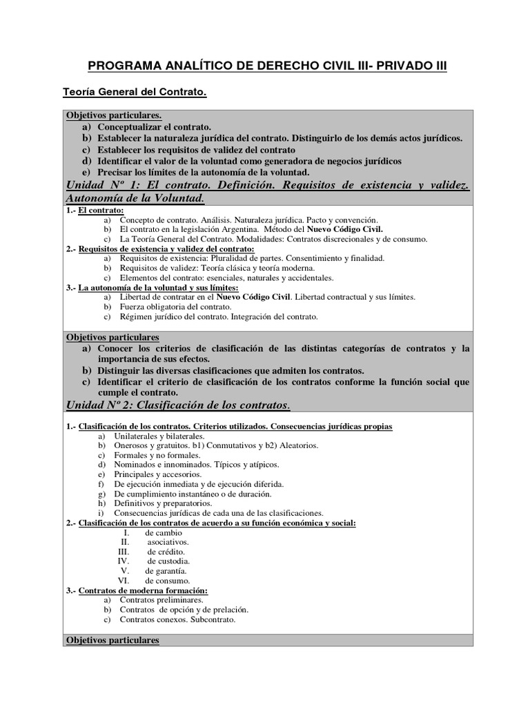 PROGRAMA ANALÍTICO DE DERECHO CIVIL III 2019 Correcto | PDF