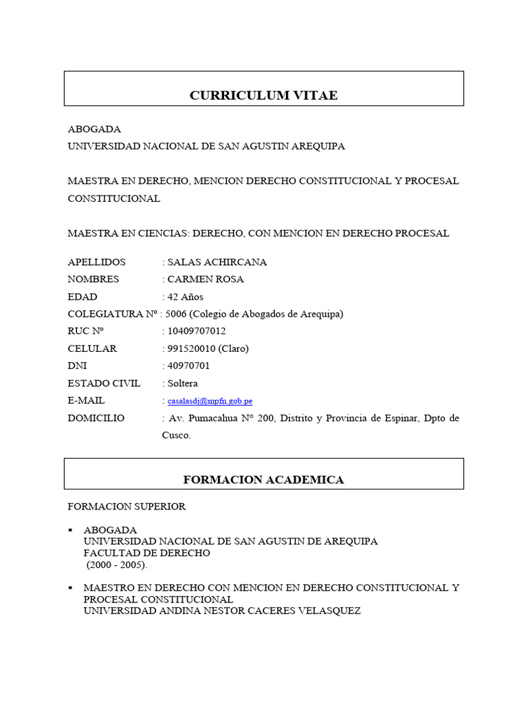 Curriculum Vitae Carmr Rosa Salas Actualizado | PDF