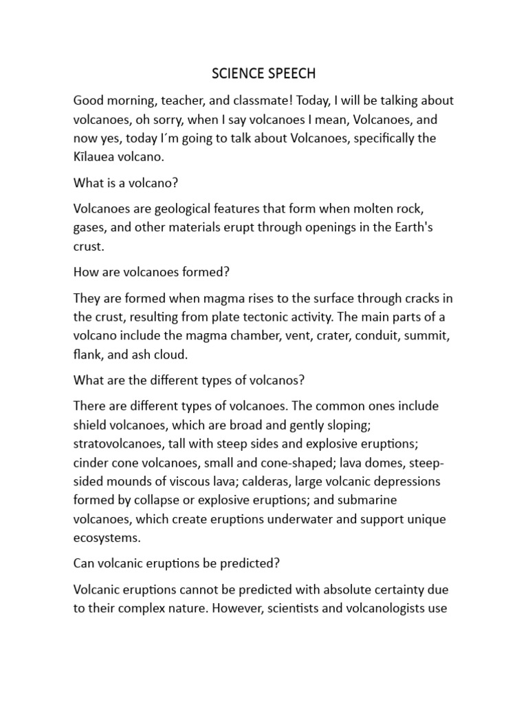 Science Speech For Volcanoes | PDF