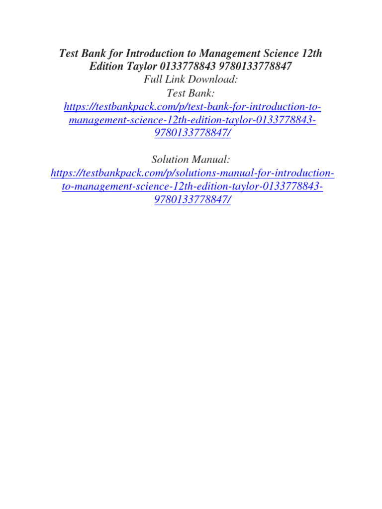 Test Bank For Introduction To Management Science 12th Edition Taylor ...