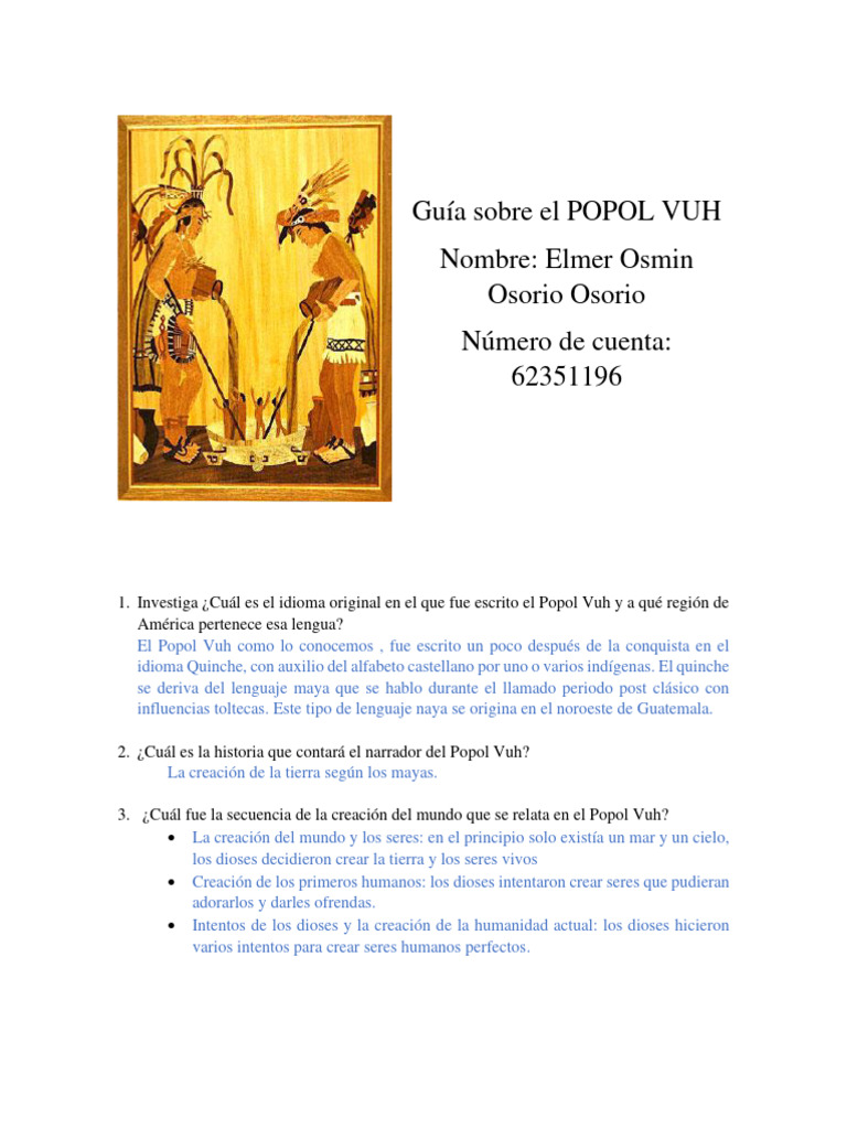 Guía Sobre El POPOL VUH | PDF | Mitología comparada | Mitología