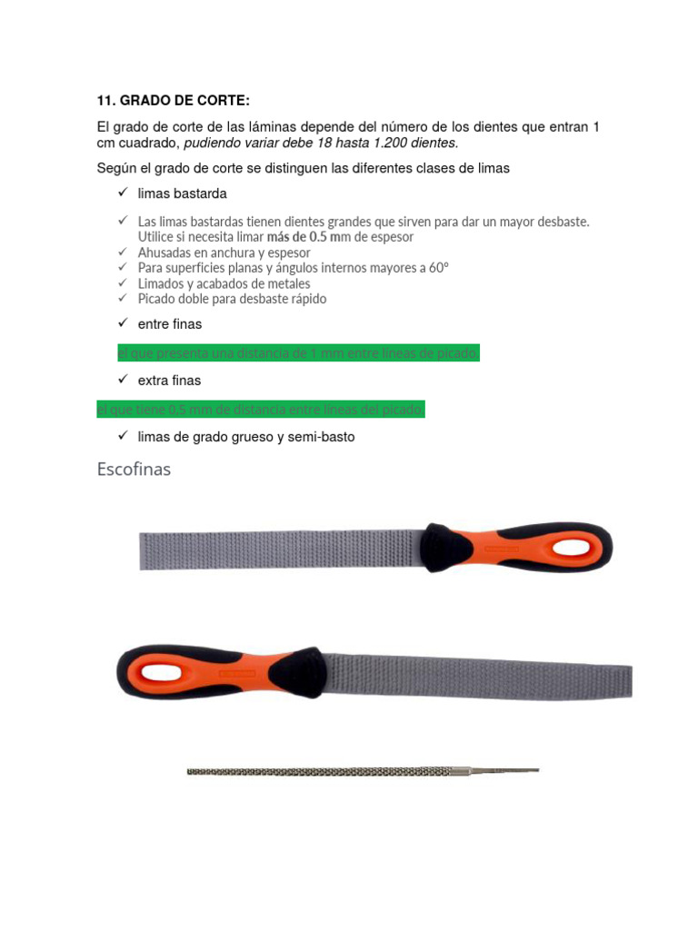 Tipos y Grados de Corte de Limas | PDF