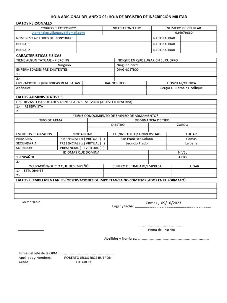 Hoja de Inscripccion Adicional | PDF
