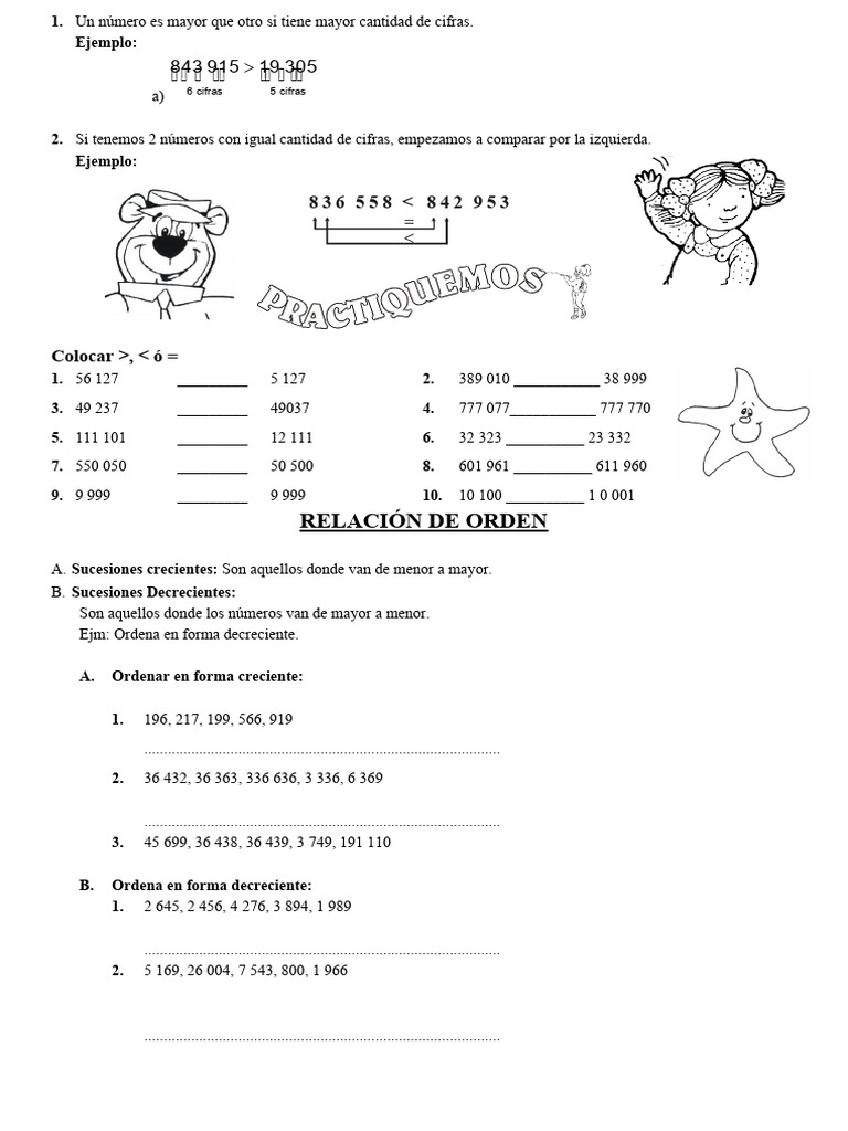 Ficha de comparación de números naturales | PDF