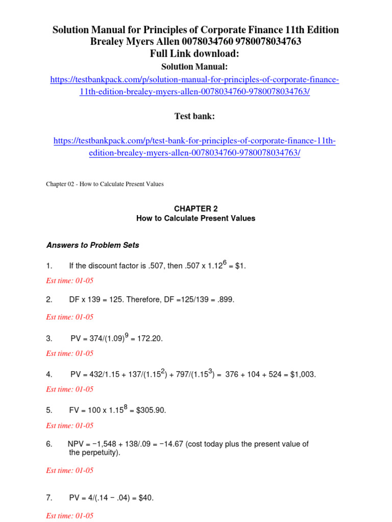 Solutions Manual for Corporate Finance 11th | PDF | Teaching Methods & Materials | Technology ...