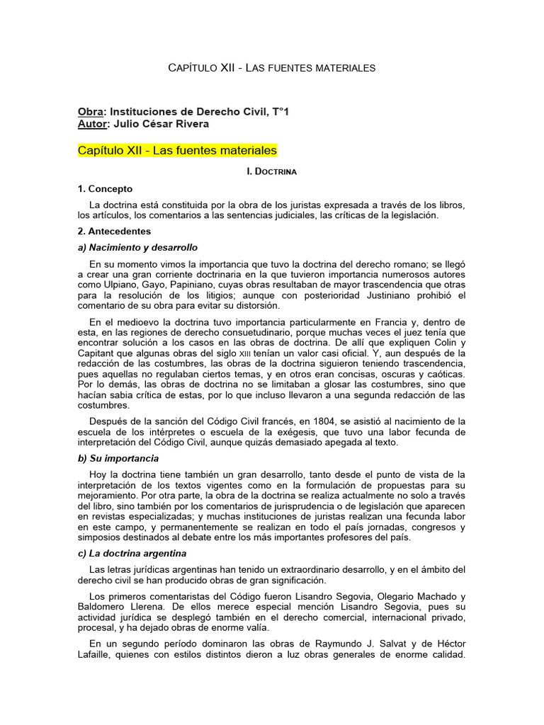 Las Fuentes Materiales, Por Julio Rivera, Cap. XII Del Libro Inst. de ...